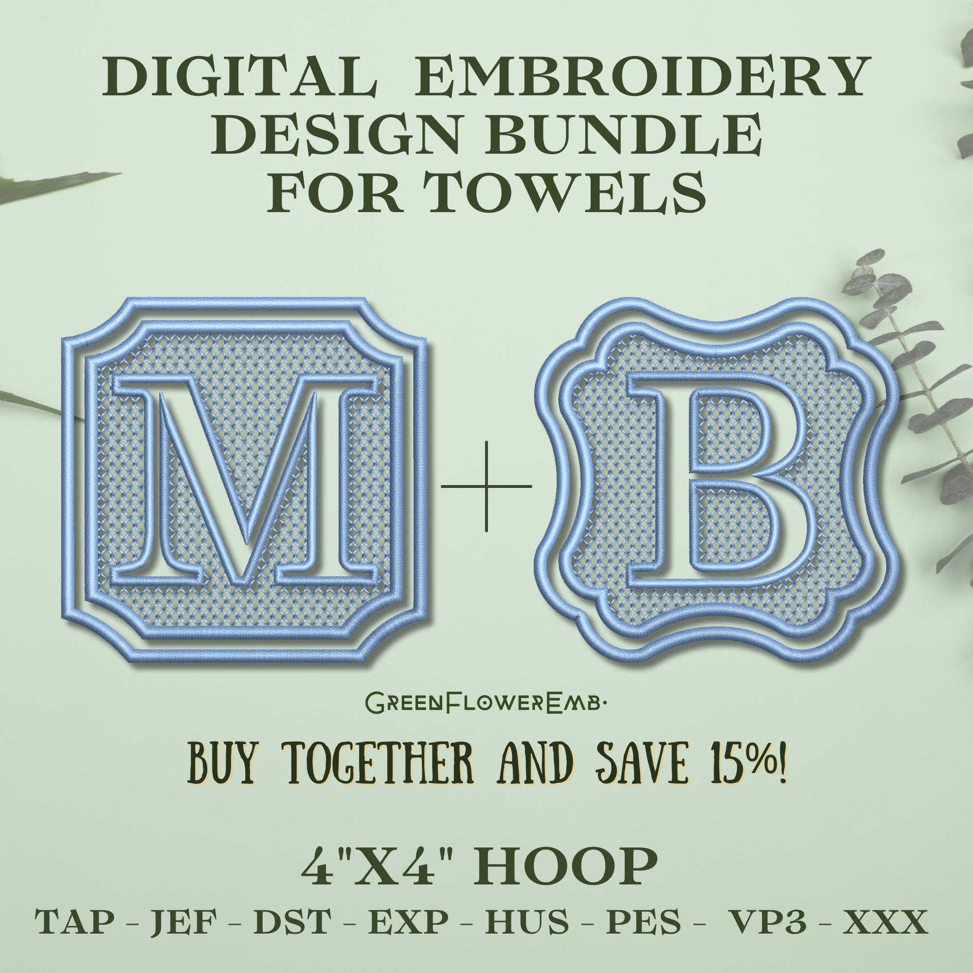 Embossed Square & Clover Royal Monogram Embroidery Design Bundle for ...