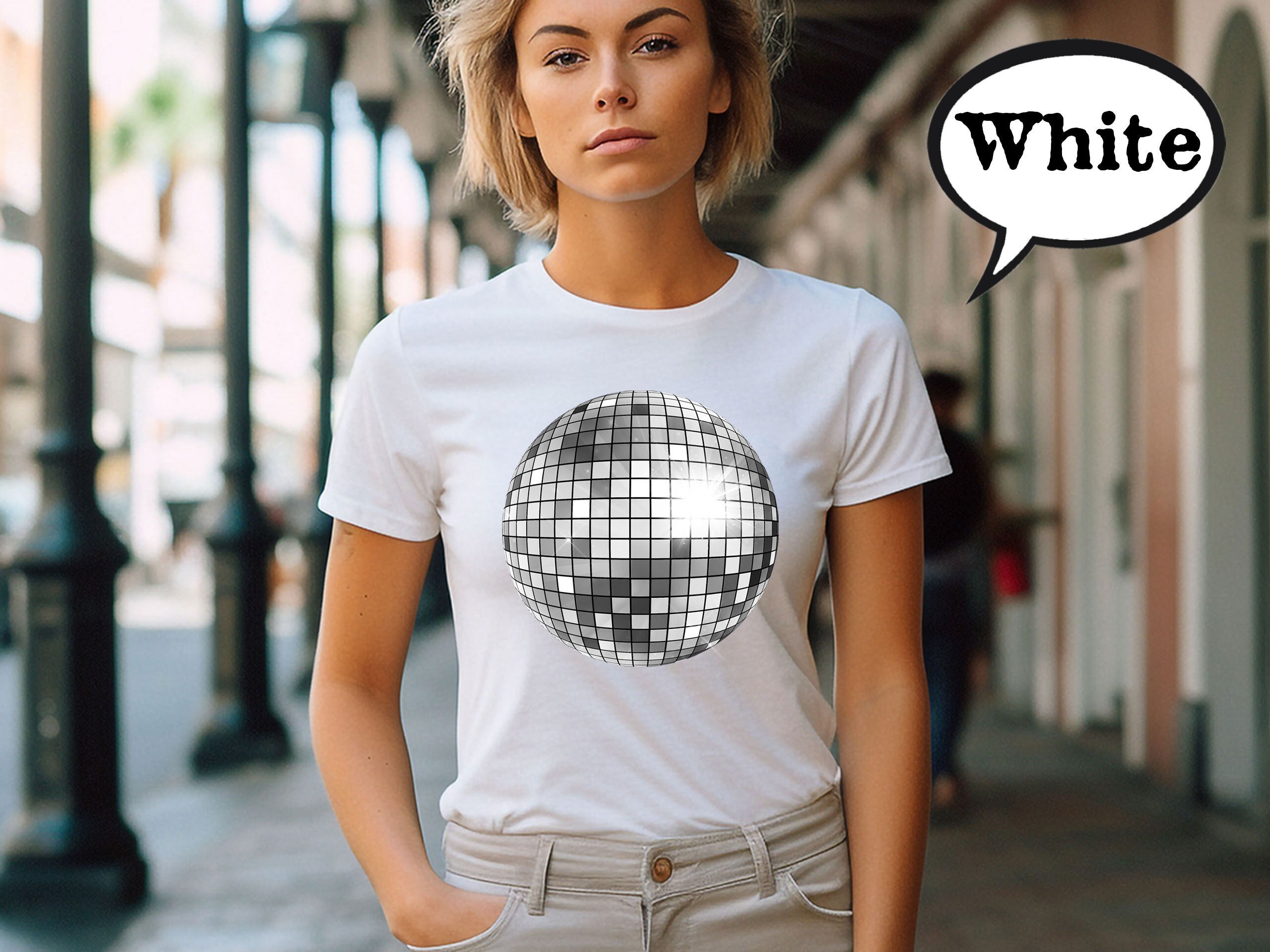 Retro Disco Ball Shirt, Silver Disco Ball Shirt, Women's Fitted Shirt ...
