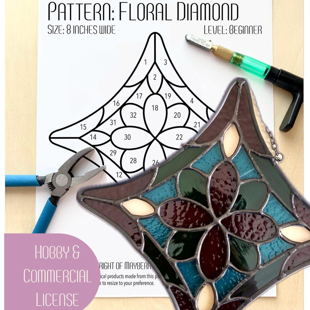 Floral Diamond Stained Glass Pattern - Digital Download - Etsy