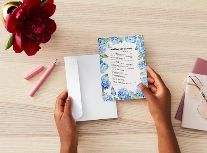 Elegant Wedding Day Schedule Card Template | Editable Timeline ...