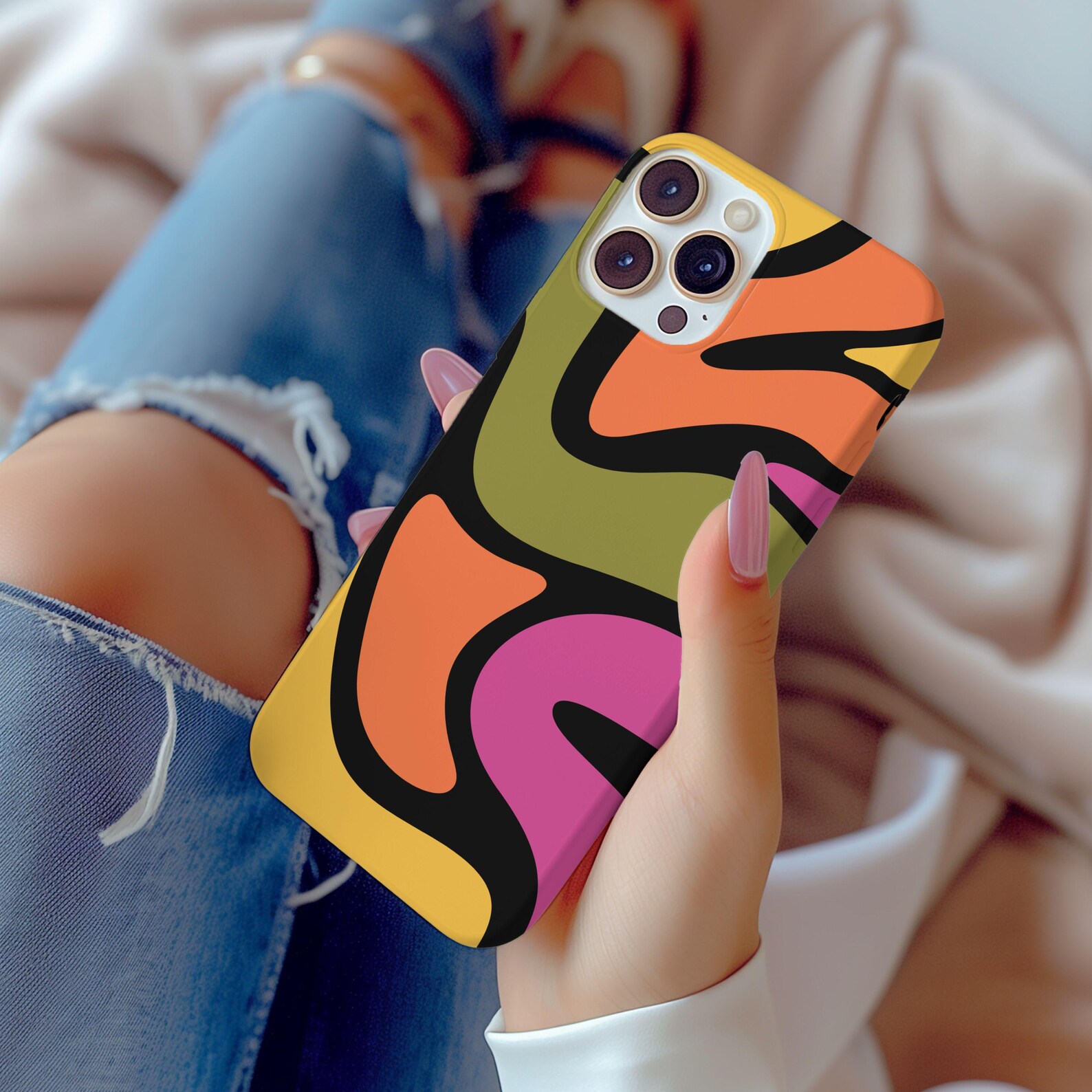 Wavy iPhone Case – 70s Groovy Retro Phone Case, Minimalist Designer ...