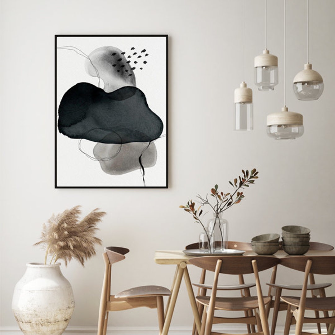 Dark Abstract Oil Painting Grey & Black Picture Abstract Dark Art Home ...