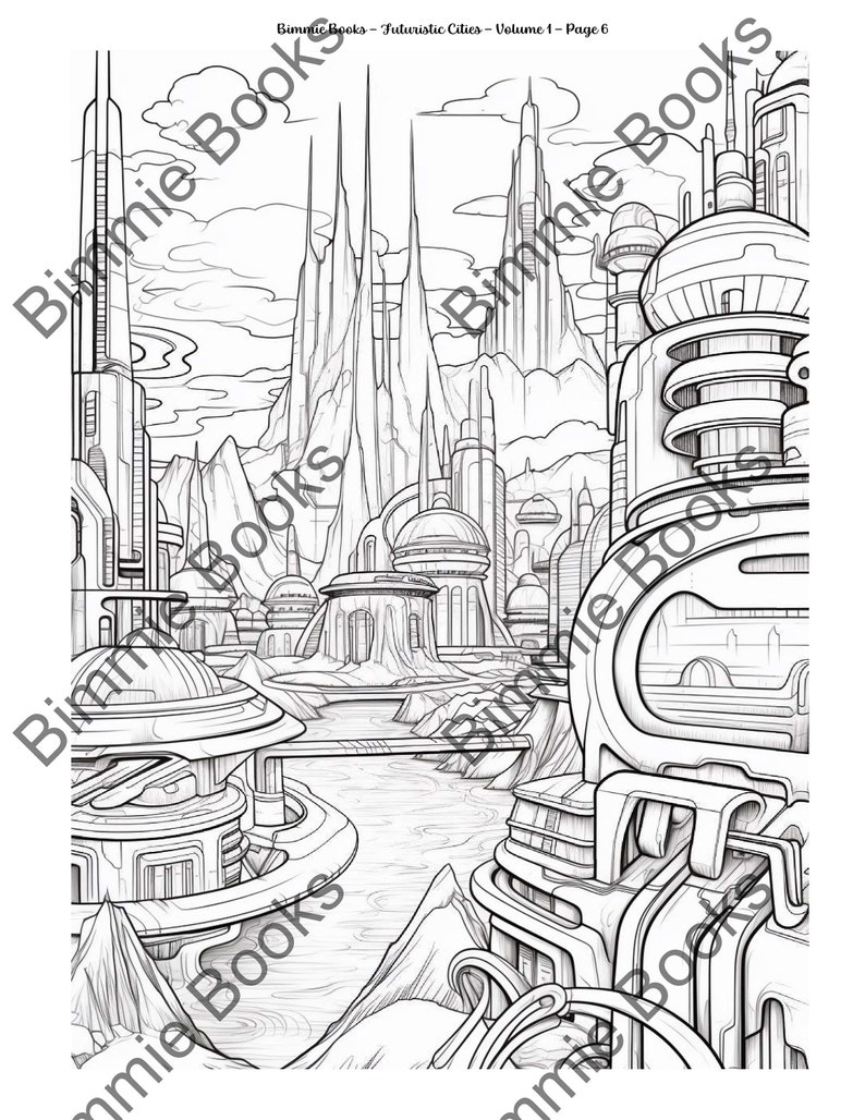 100 Digital Coloring Pages: Futuristic Cities by Bimmie Books Instant ...