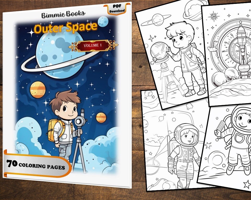 70 Digital Coloring Pages: Outer Space by Bimmie Books Instant Download ...