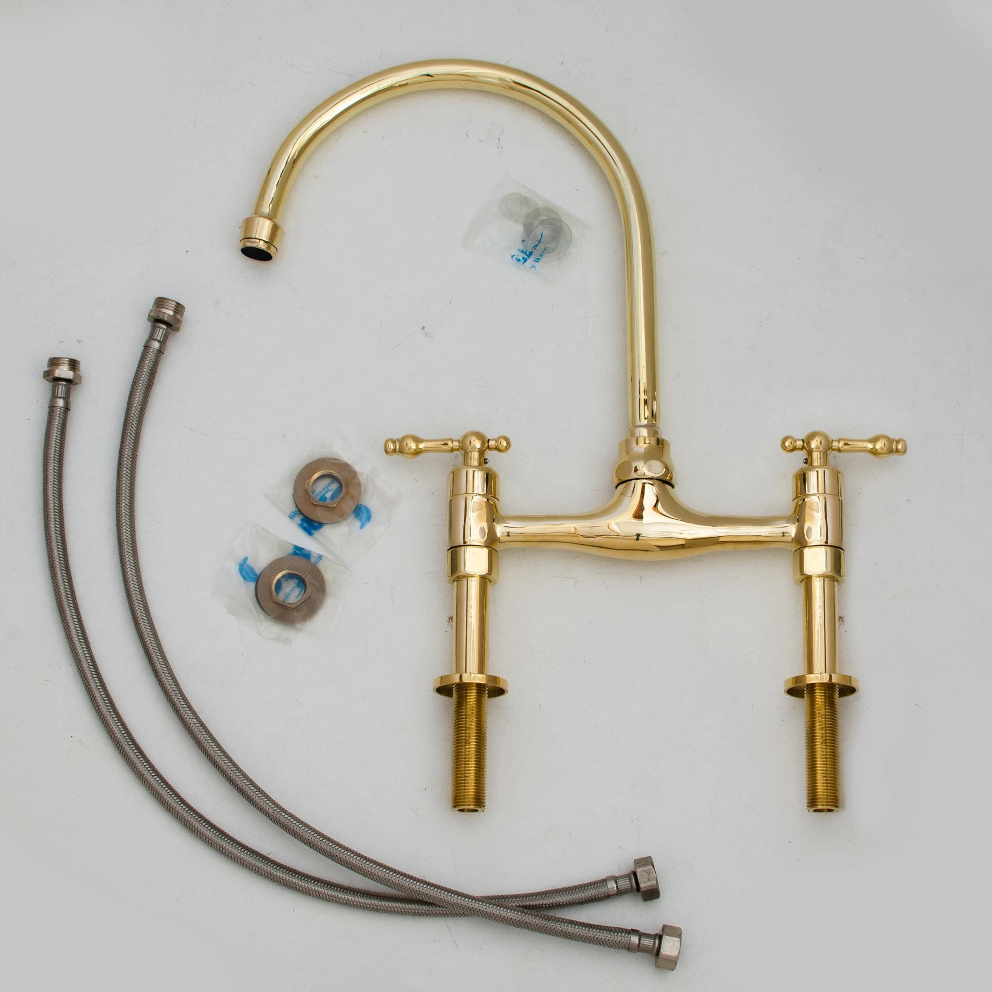 Unlacquered Brass Bridge Kitchen Faucet, Countertop Kitchen Sink Faucet ...