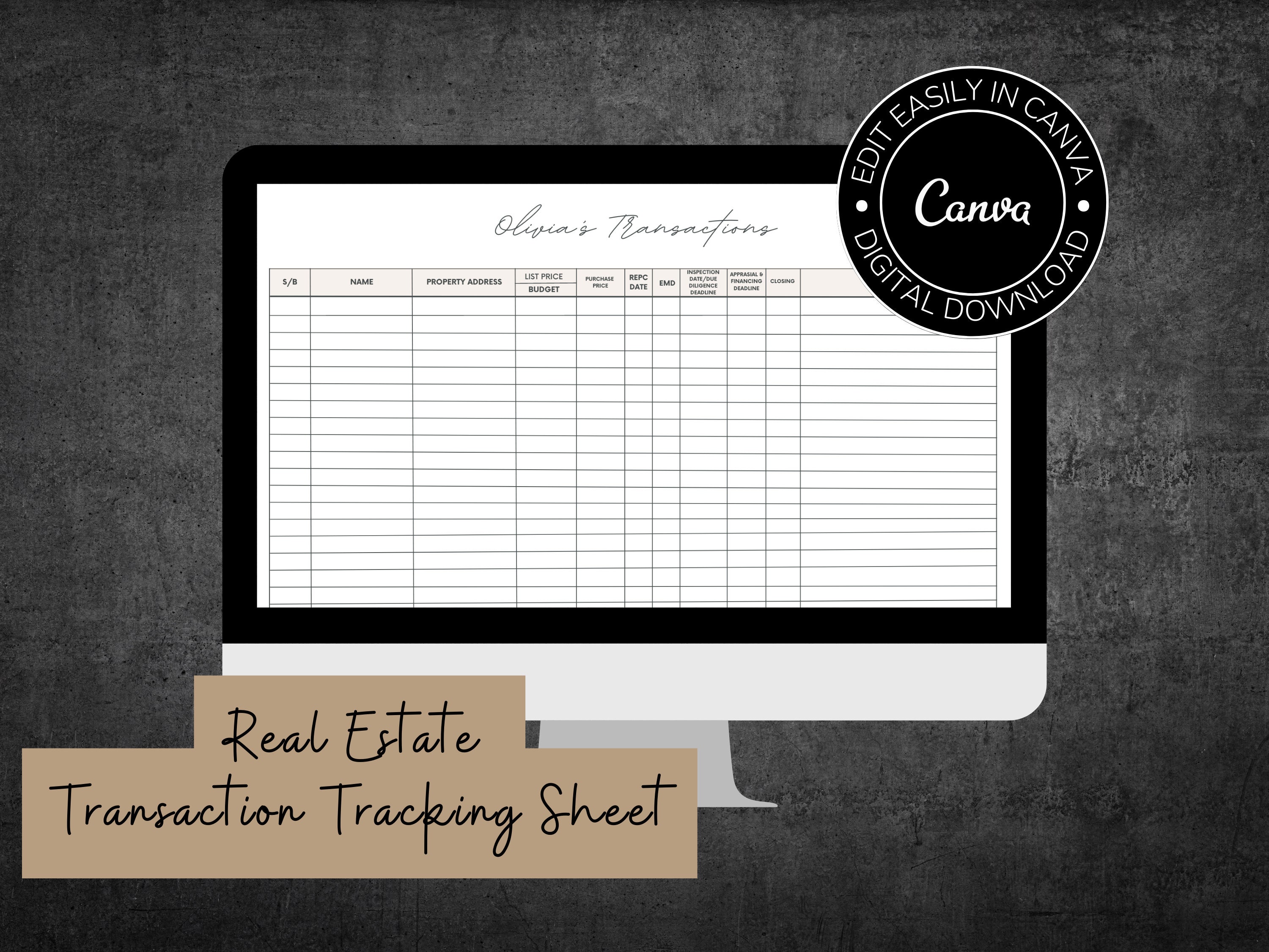 Real Estate Transaction Sheet, Real Estate Transaction Checklist, Real ...