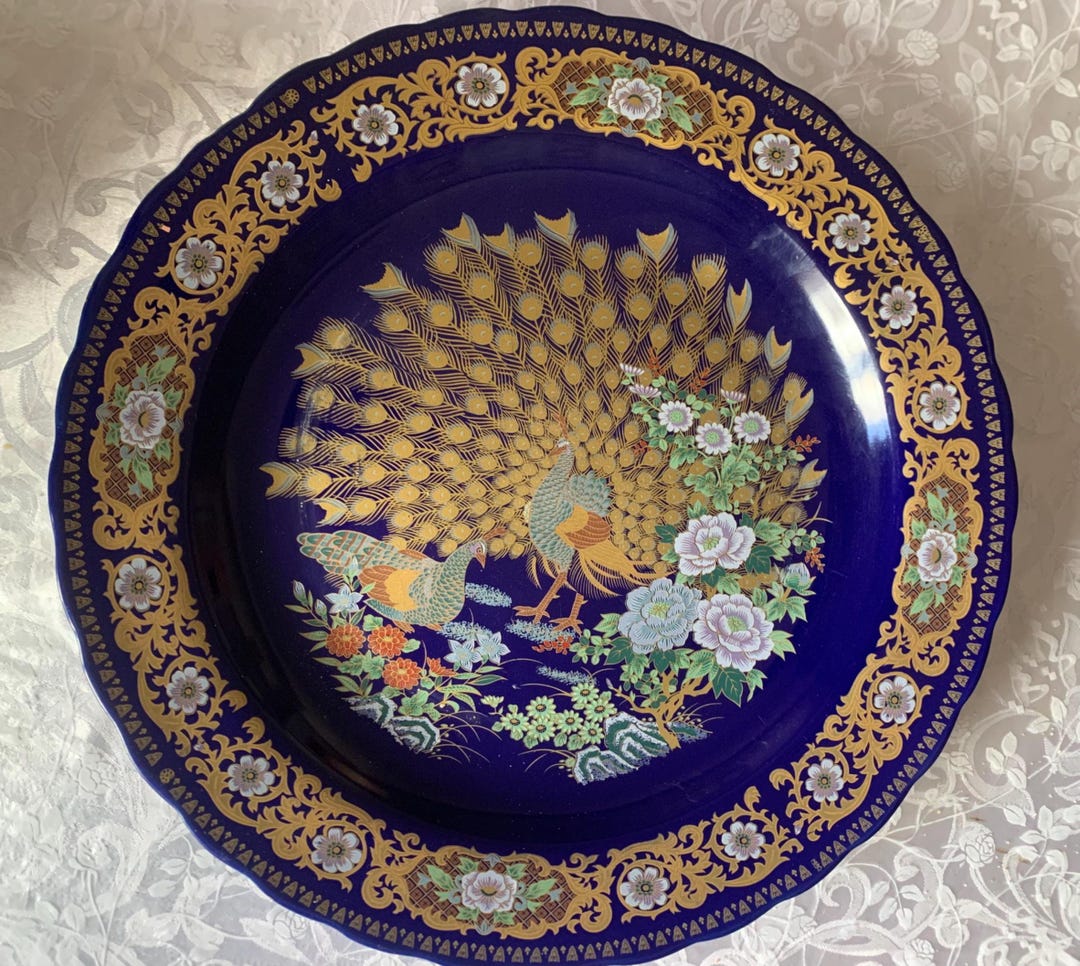 Vintage Moroccan Taous Plate – Hand-painted Peacock Porcelain ...