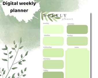Editable Digital Weekly Planner (green) - Etsy UK