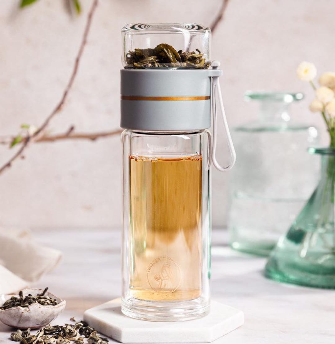 Glass Tea Tumbler With Infuser • Double Wall Borosilicate Glass Bottle ...