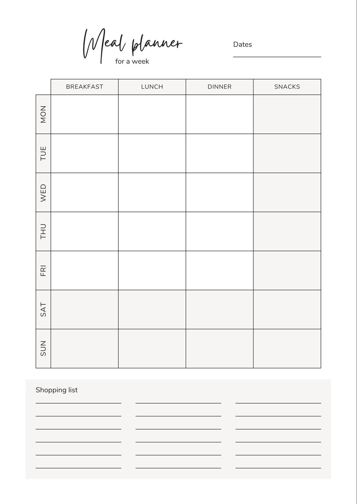 Weekly Meal Planner Etsy