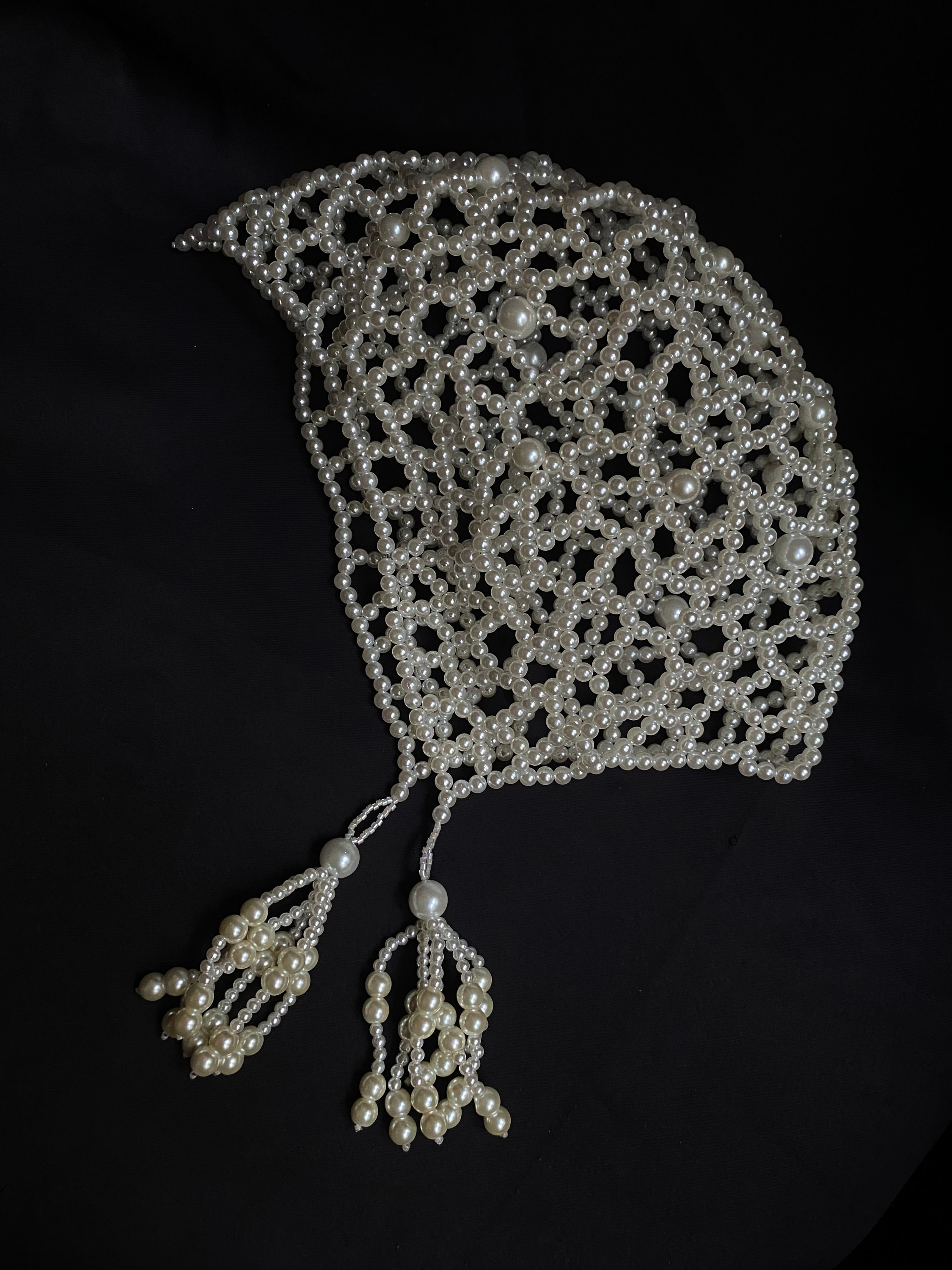 Handmade Acrylic and Glass Beaded Pearl Bonnet Juliette Cap Snood ...