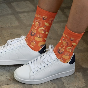 Thanksgiving Turkey Doodle Sock, Orange Fall Socks, Autumn Socks, Fall ...