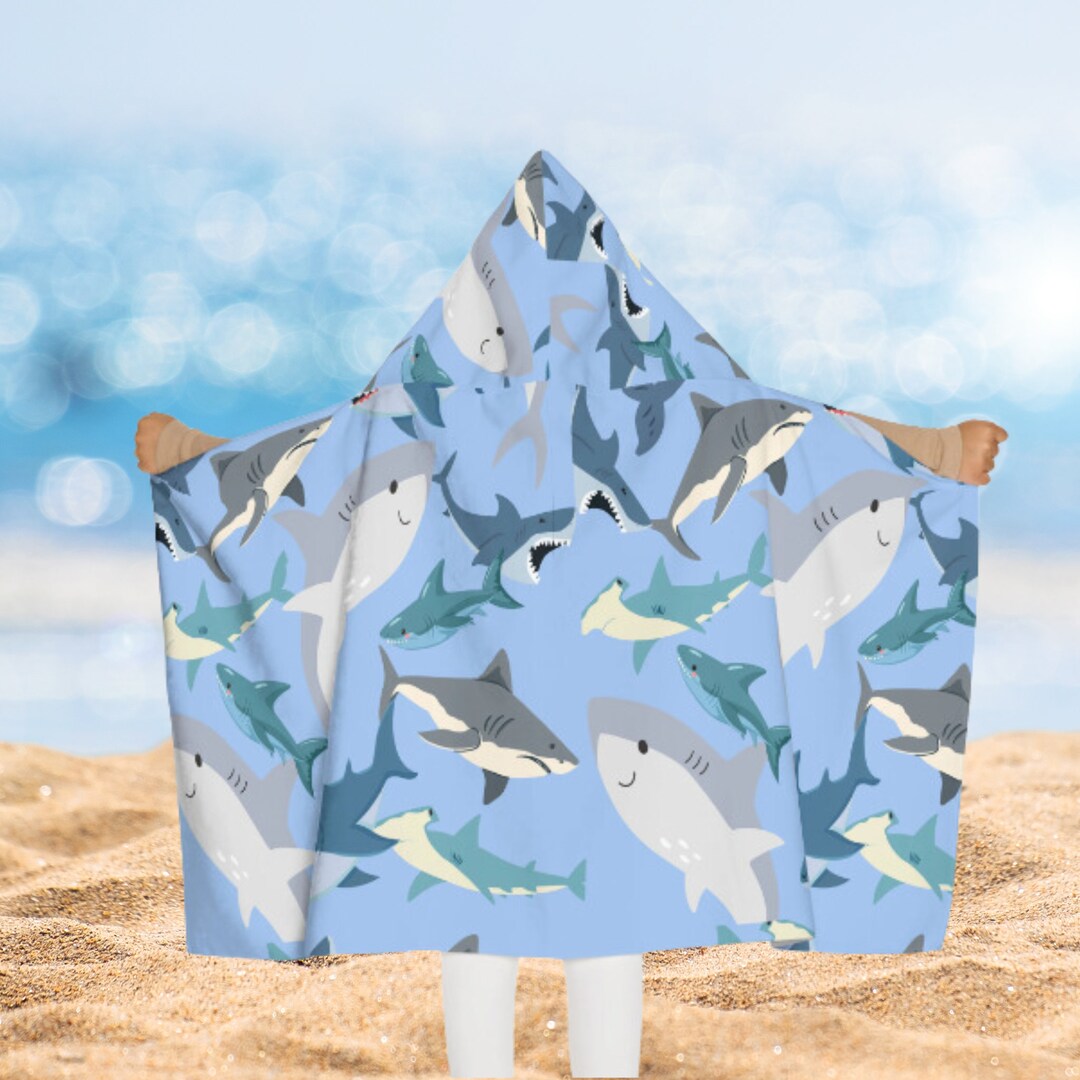 Shark Print Kids Hooded Towel, Beach Towel for Kids, Custom Kids Hooded ...
