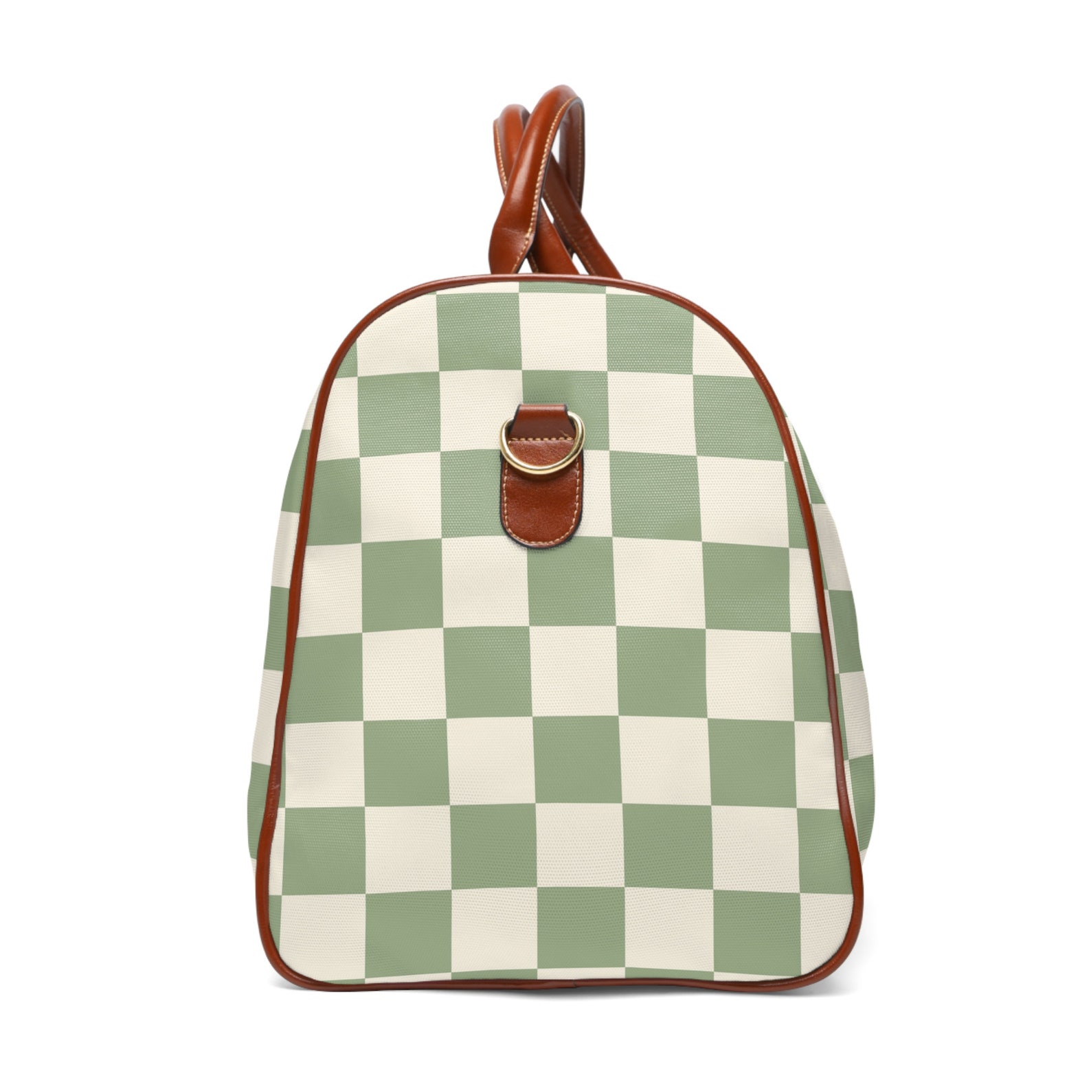 Custom Green Check Waterproof Travel Bag, Leather Duffle Bag, Weekend ...