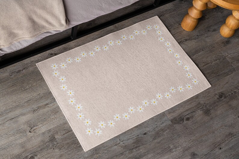 Daisy Boarder Rug for Dorm and Bedroom, Bedroom Decor, Daisy Boarder ...