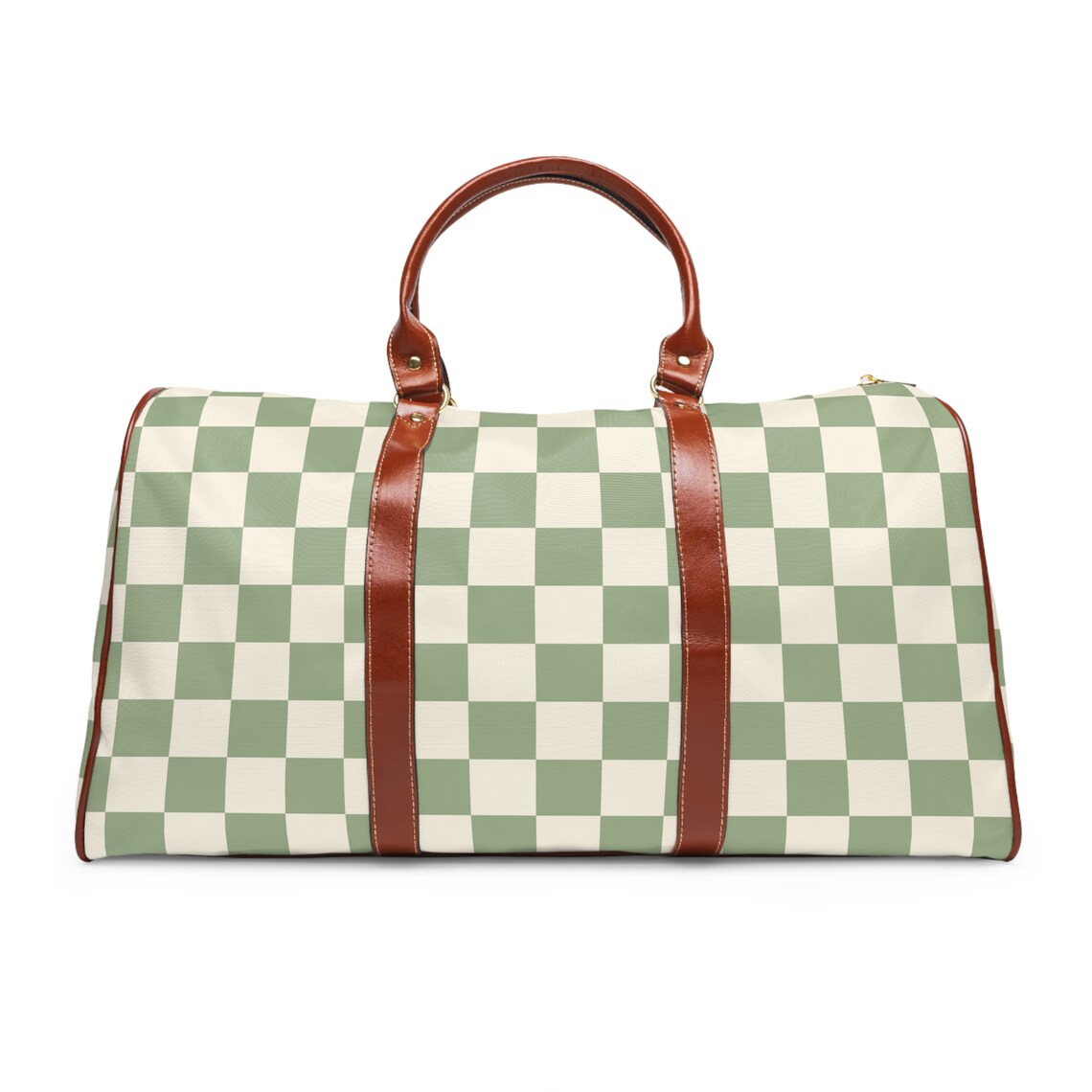 Custom Green Check Waterproof Travel Bag, Leather Duffle Bag, Weekend ...