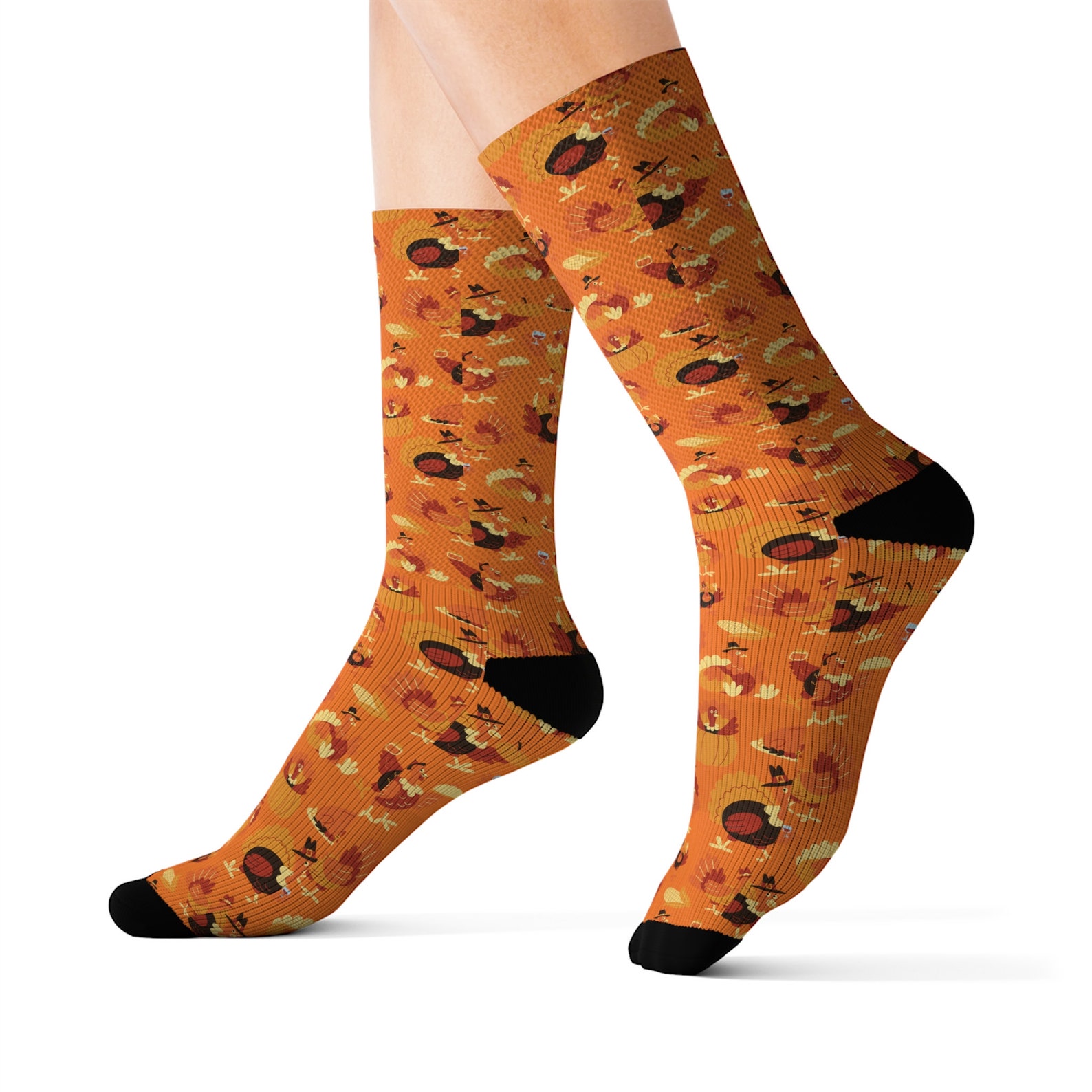 Thanksgiving Turkey Doodle Sock, Orange Fall Socks, Autumn Socks, Fall ...