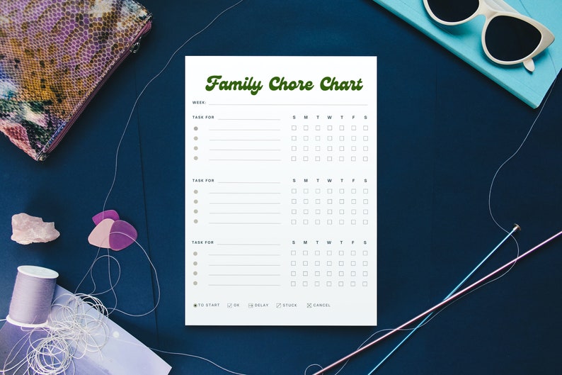 Printable Family Chore Chart, Family Organization, Weekly Chore Charts ...