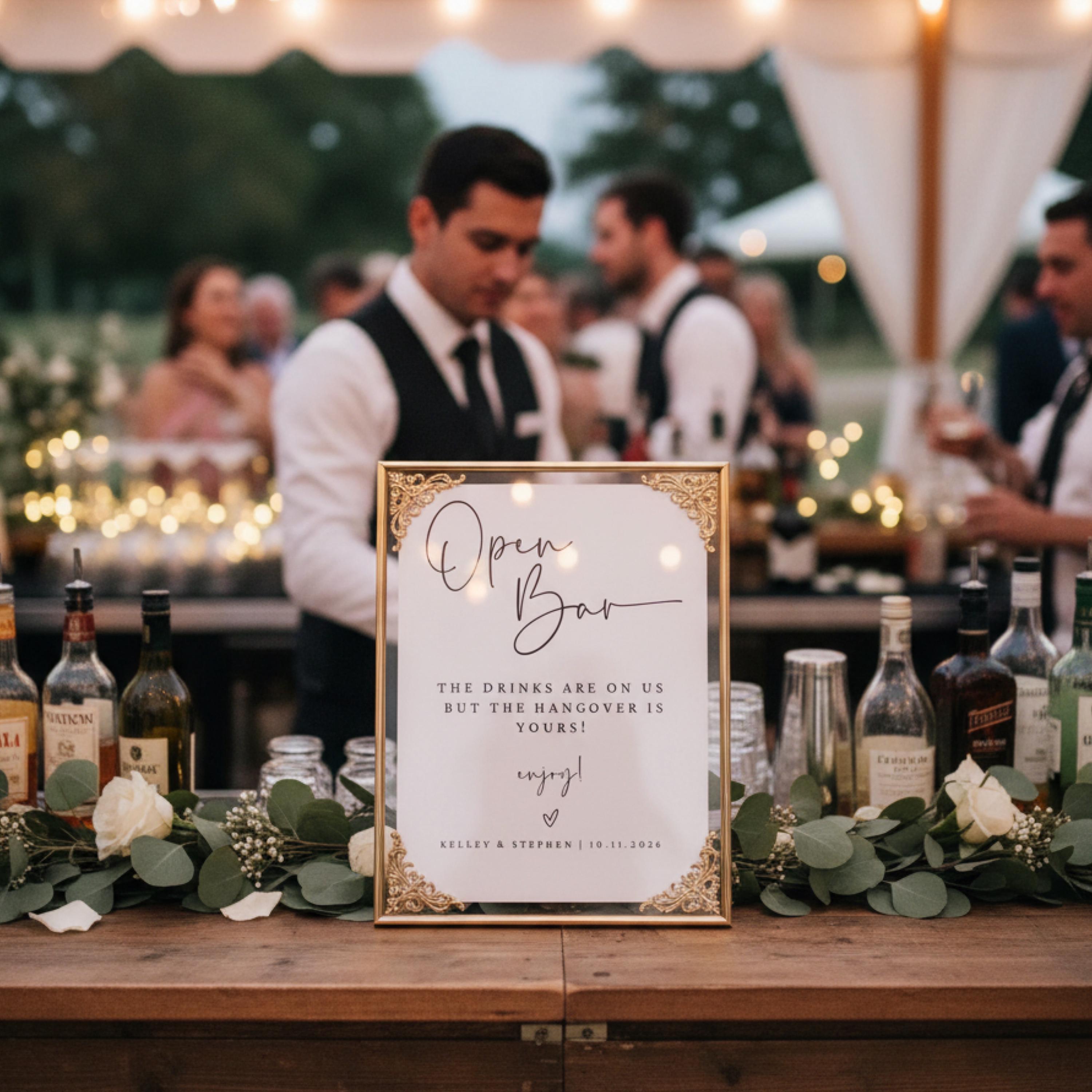 PRINTED & SHIPPED Open Bar Wedding Sign (multiple Styles of Signs ...