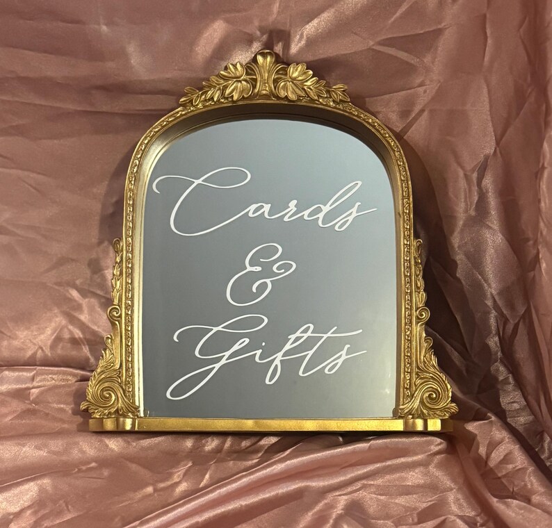 12x12" Gold Wedding Cards & Gifts Mirror Sign, Wedding Signage, Modern ...