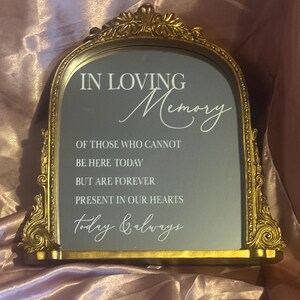 12x12" Gold in Memory of Sign for Remembrance Table, Reserved Seat Sign ...