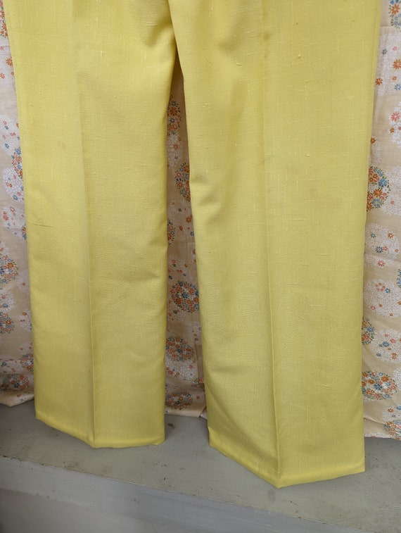 1970s Yellow Linen Bell Bottoms Button Front - Gem