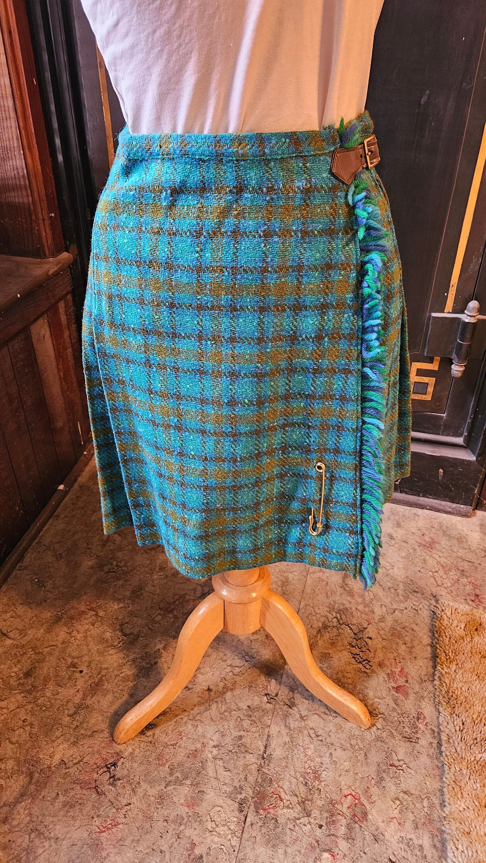 1960's Teal/olive Kilt Style Wool Skirt - Etsy