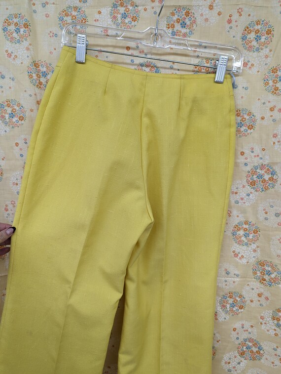 1970s Yellow Linen Bell Bottoms Button Front - Gem