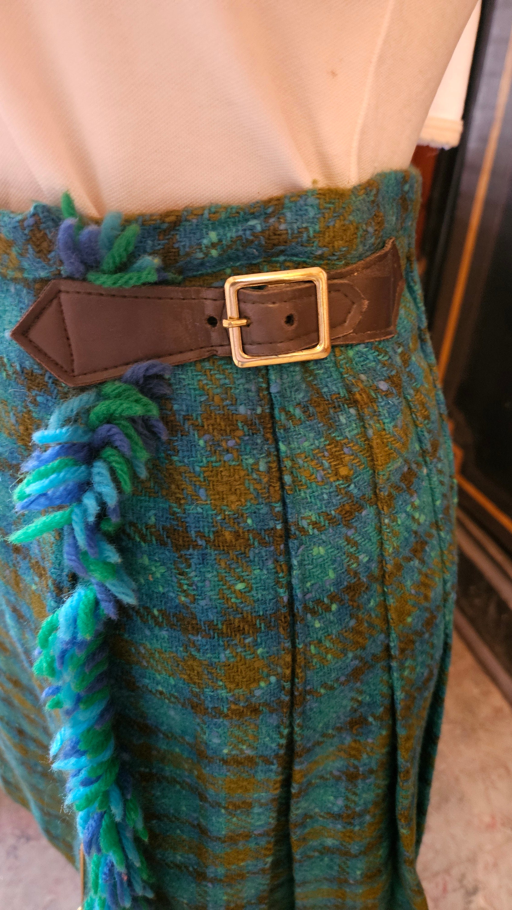 1960's Teal/olive Kilt Style Wool Skirt - Etsy