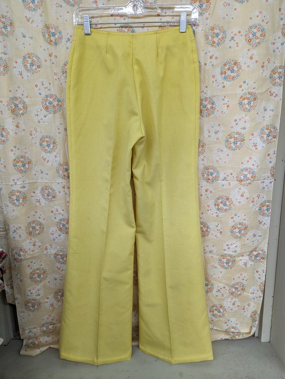 1970s Yellow Linen Bell Bottoms Button Front - Gem