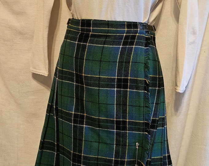 1960's Green Navy Yellow Laird Portch of Scotland Wool Kilt Style Skirt ...