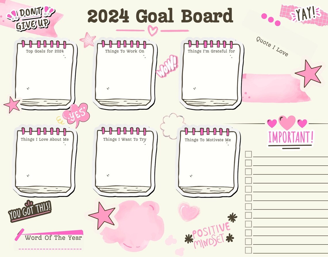 2024 Digital Goal Board, Pink and Brown Printable Goal Board, Download ...