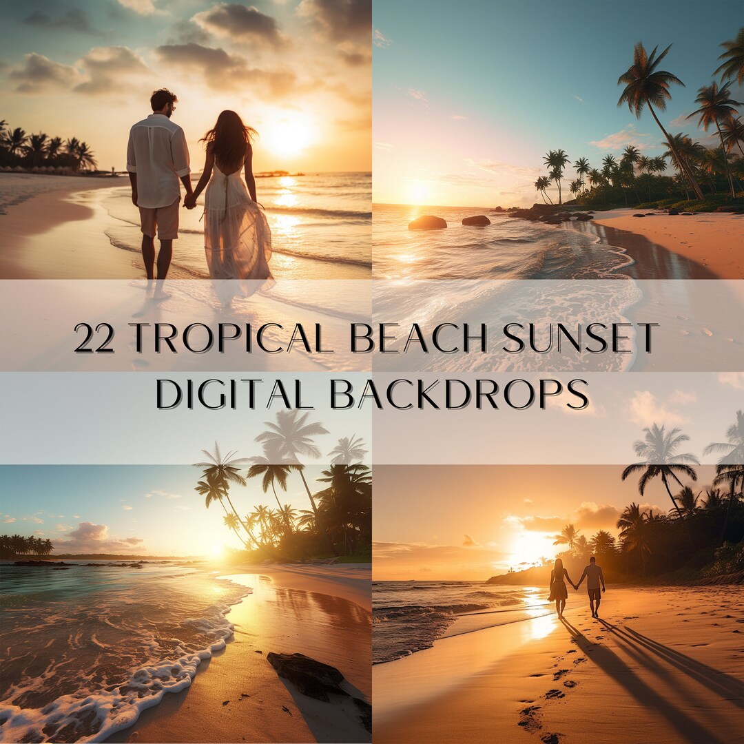 Tropical Beach Sunset Digital Backdrops Photography Digital - Etsy