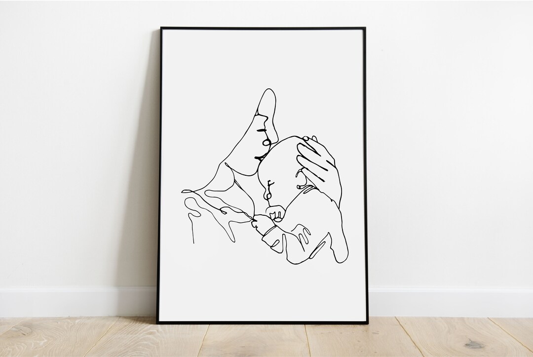 Mama and Baby Printable Art Print, Minimalist Line Art, Mother ...