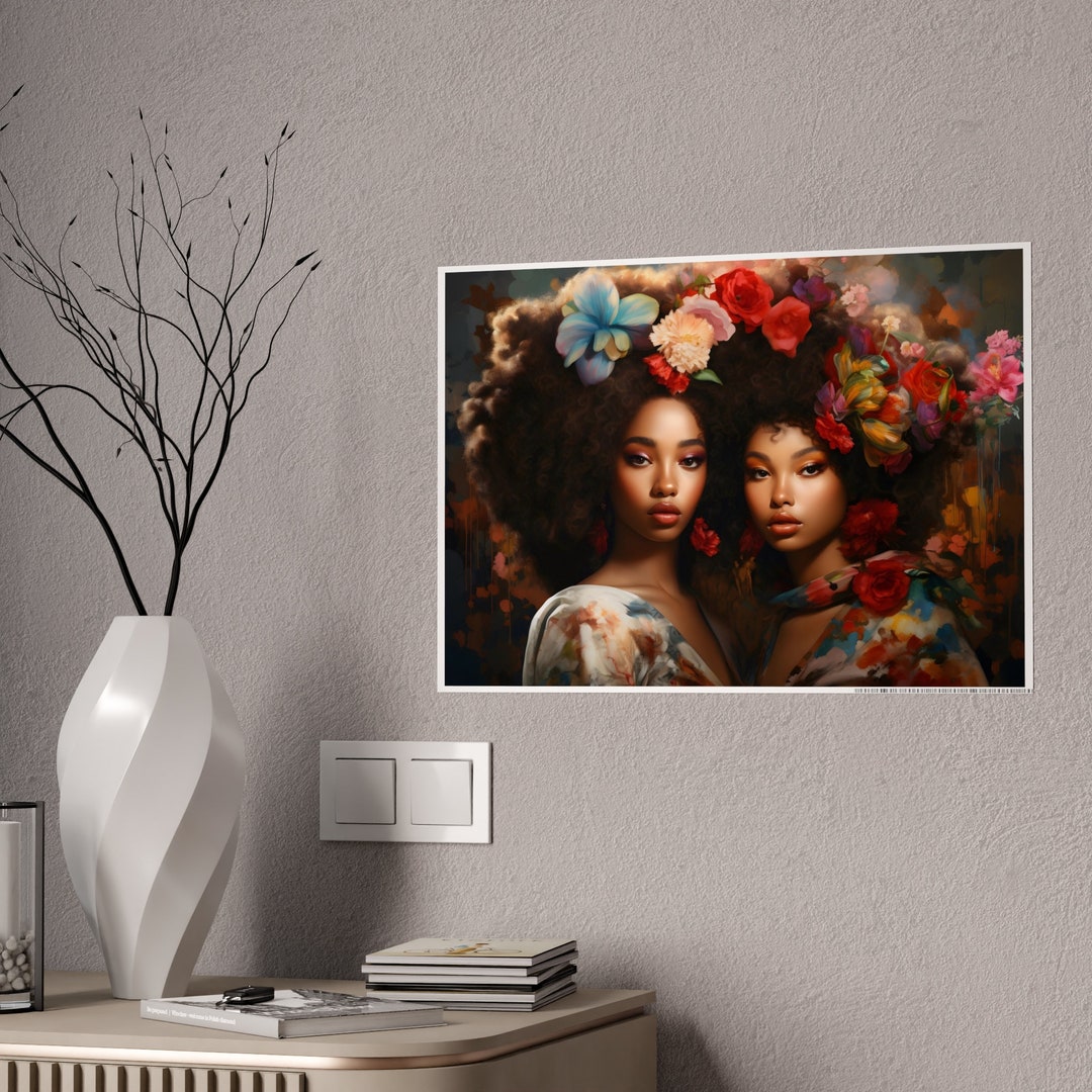 Two Black Women on Canvas Art in the Style of Made of Flowers - Etsy