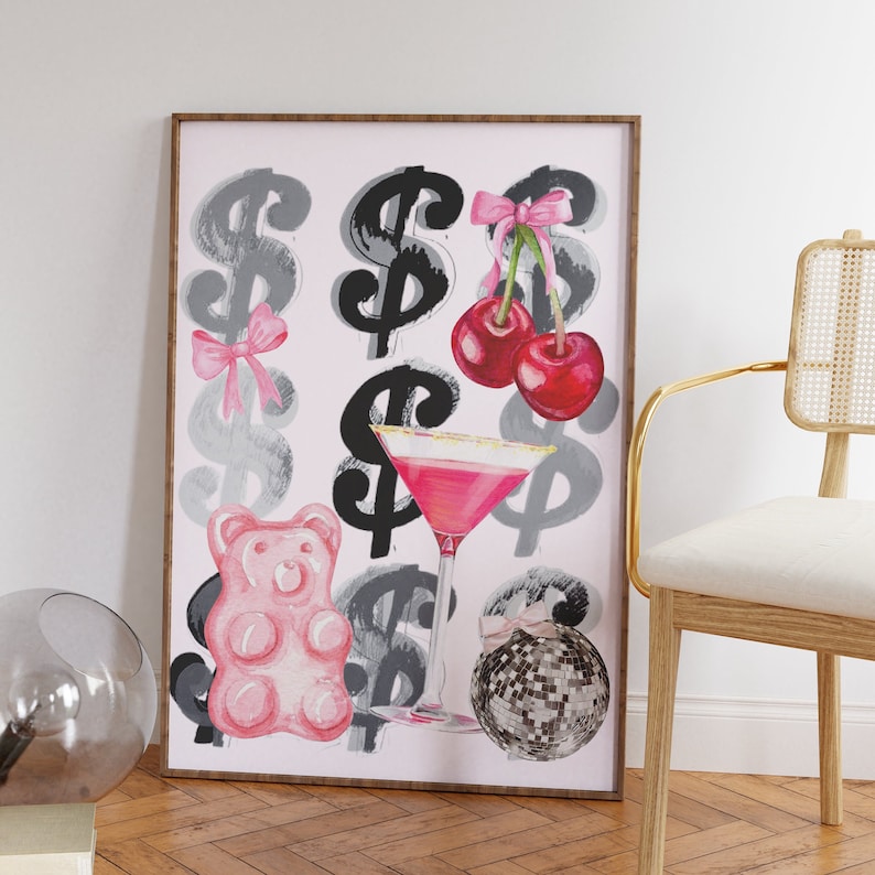 Trendy Money Signs Digital Download Poster Light Pink Background With ...