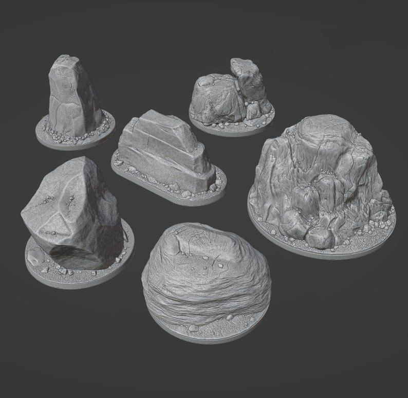 3D Print Stone Scatter Terrain for DND & Pathfinder 6 Unique Rocks, STL ...