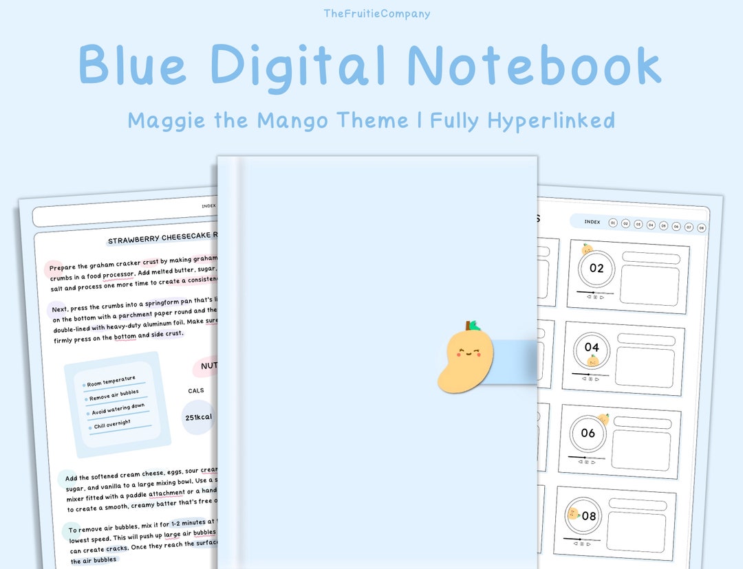 Maggie the Mango Blue Digital Notebook With Tabs, Cute Hyperlinked ...