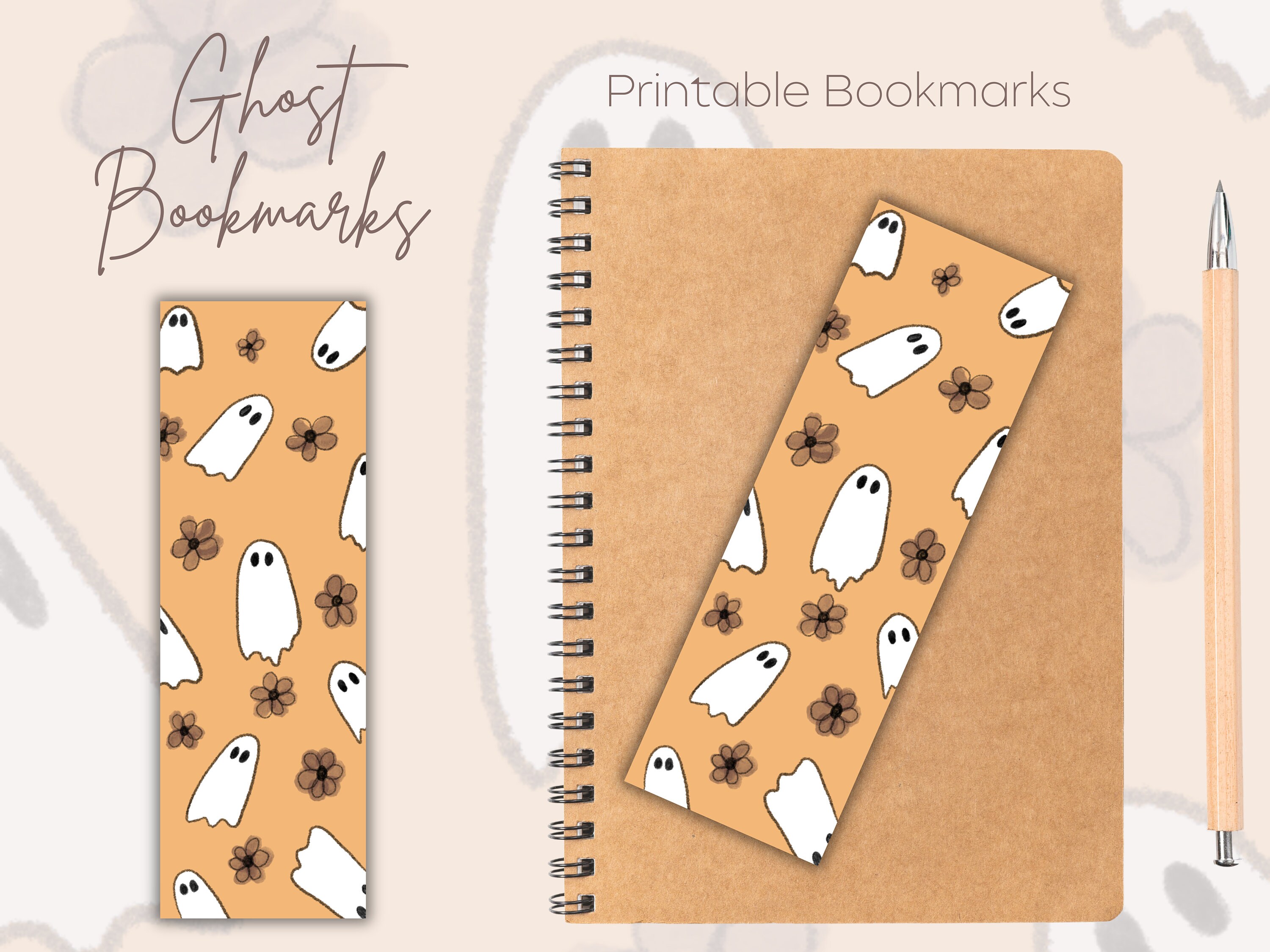 6 Halloween Ghost Bookmarks Printable Bookmarks Cute Boho Halloween ...