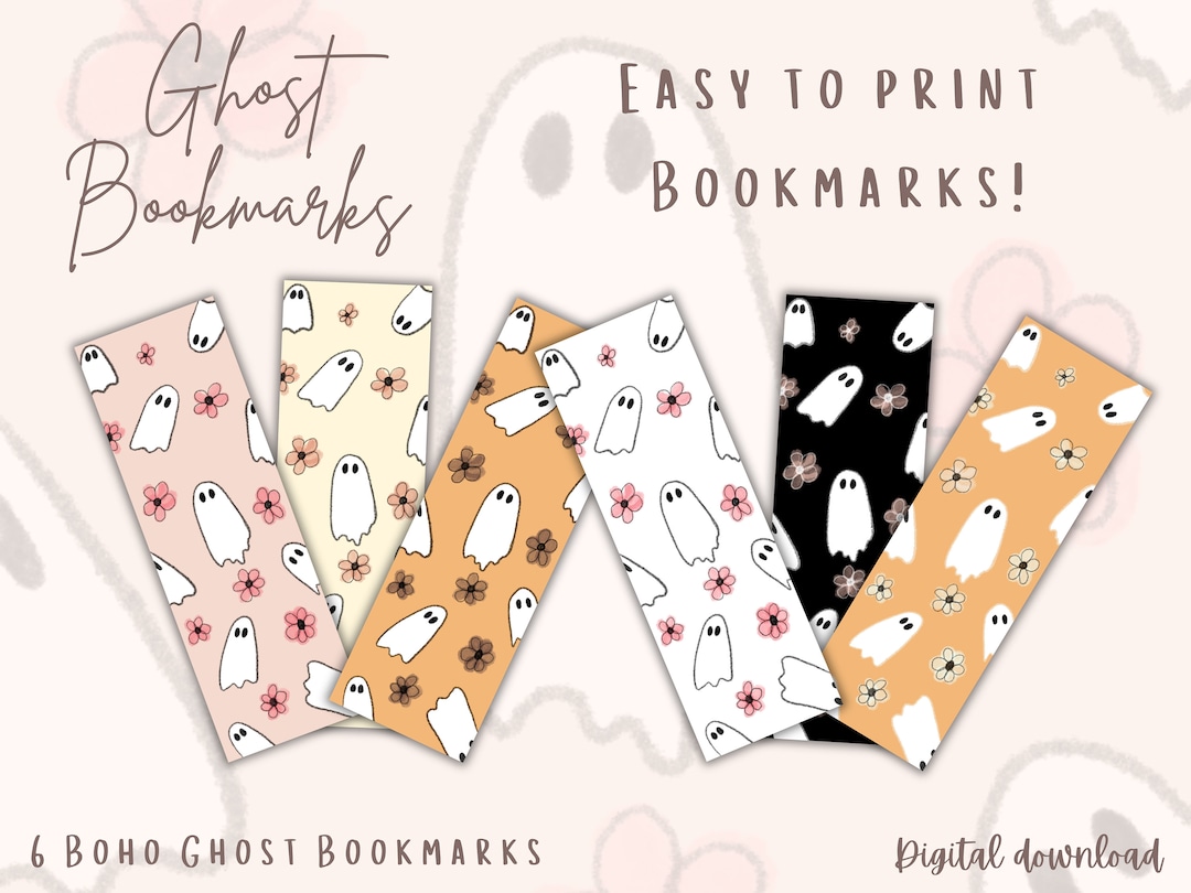 6 Halloween Ghost Bookmarks | Printable Bookmarks | Cute Boho Halloween ...