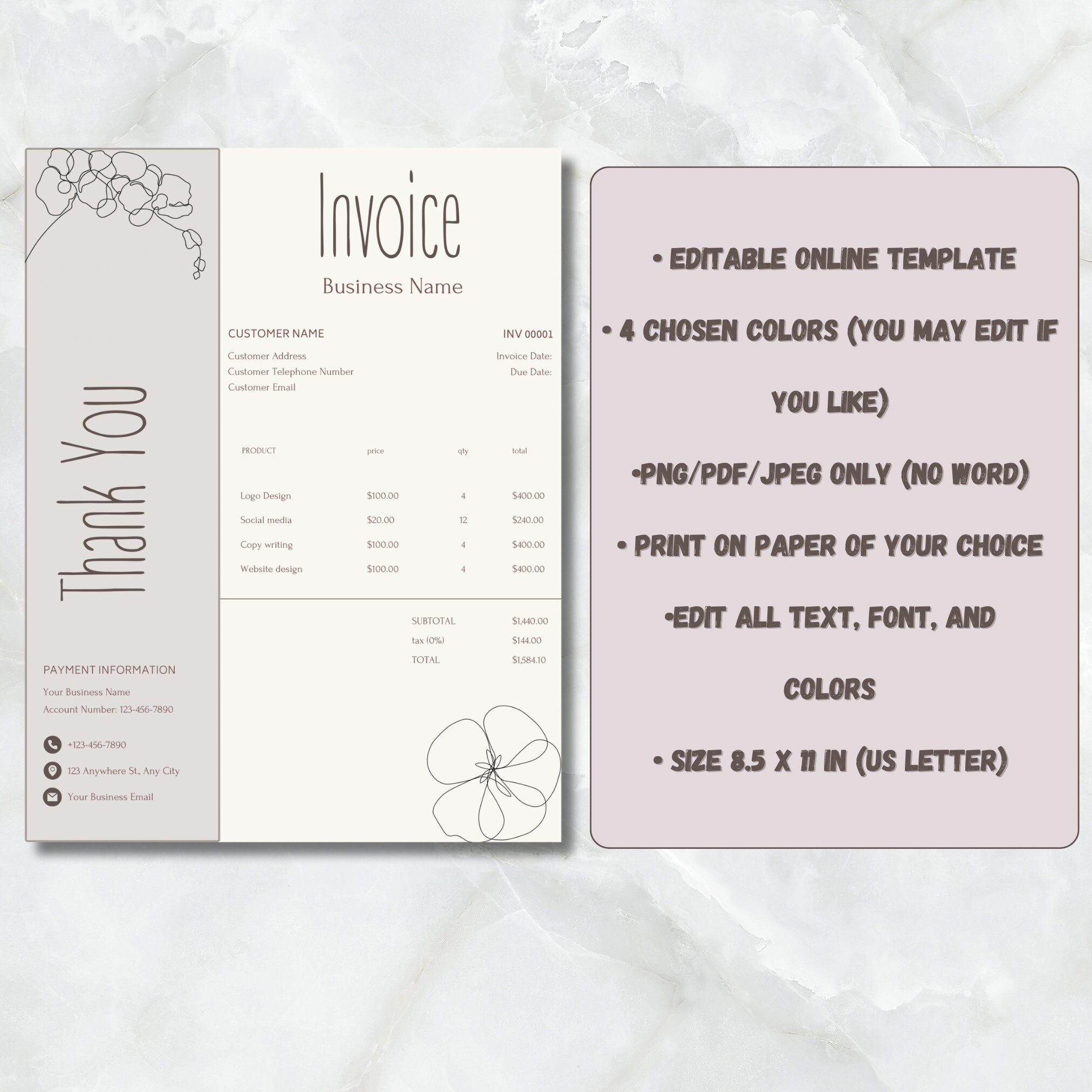 Invoice Template for Small Business Invoice Template Customizable ...
