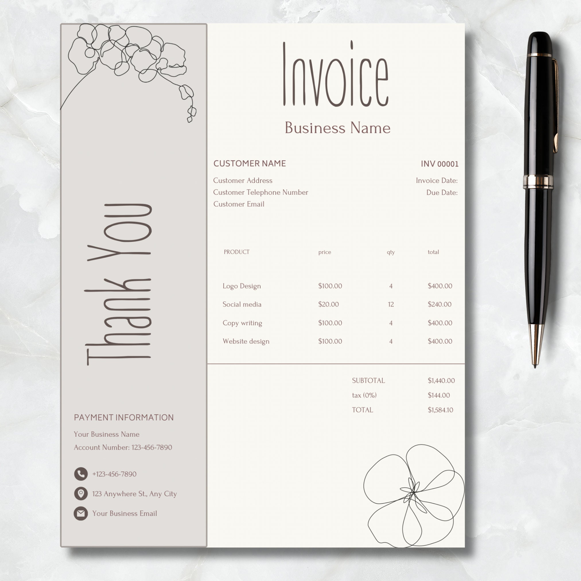 Invoice Template for Small Business Invoice Template Customizable ...