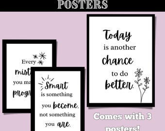 Black and White Growth Mindset Set of 10 Classroom Posters, Homeschool ...