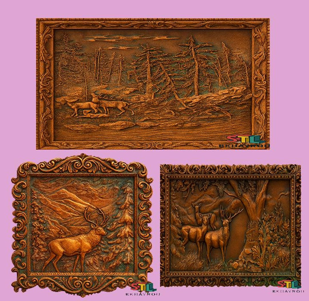 3 Pcs, Deer in the Forest STL File for 3D Printing, CNC Route, Laser ...