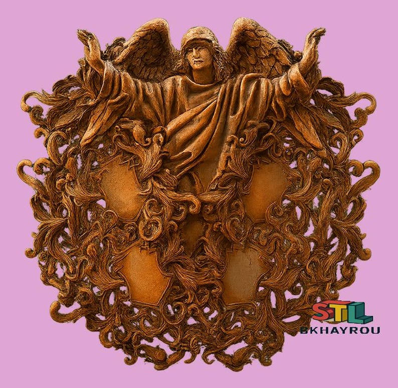 Angel With Four Shields 3D Model STL File: CNC, Laser, Wood Carving ...