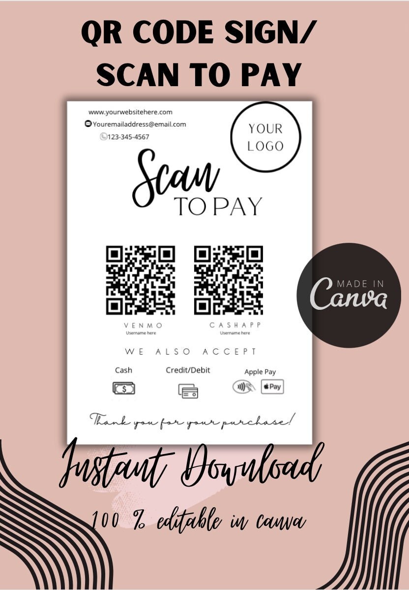 QR Code Sign, QR Code Signs, Scan to Pay, Scan to Pay Template, Scan to ...