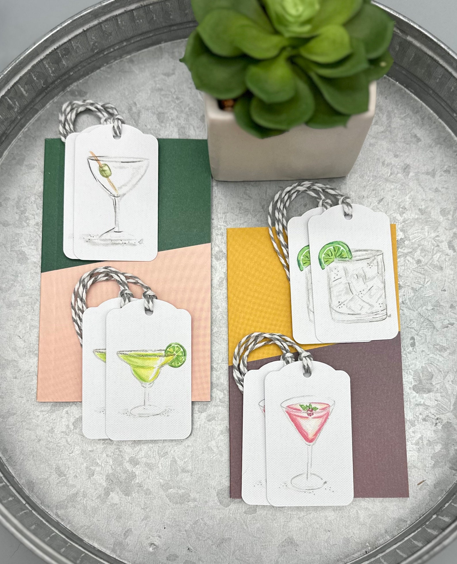 Cocktail Gift Tags-martini,margarita,gin, & Pink Cocktail-set of 8 (2 ...