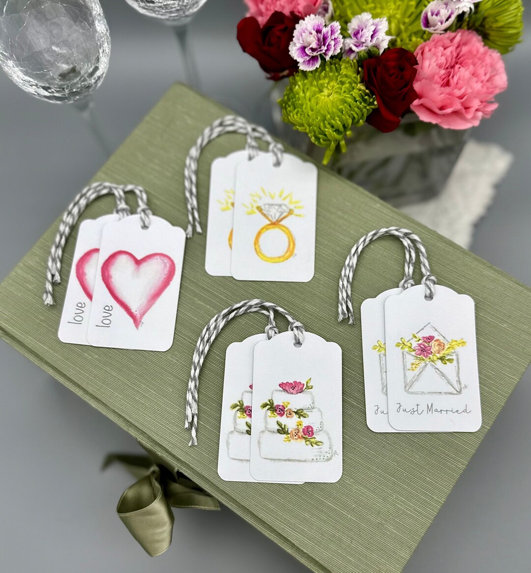Wedding Gift Tags-just Married,ring,cake,heart- Set of 8 (2 of Each ...