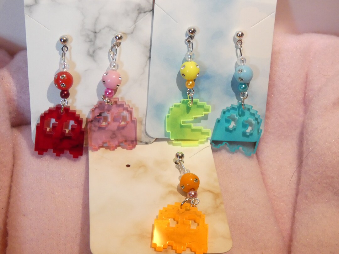 Classic Pacman Inspired Earrings Simple Ghosts and Chomper - Etsy
