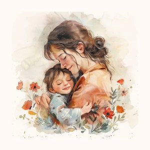 15 Mother and Child Clipart, Mother's Day Card, Printable Watercolor ...